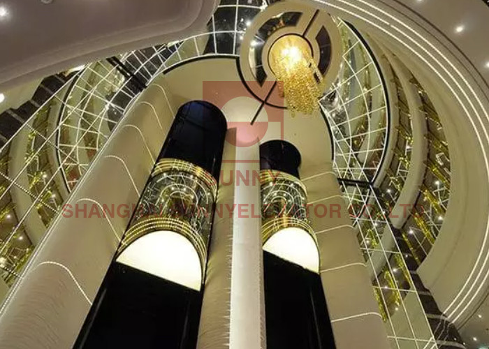 630kg Round Cabin Steel Shaft MRL Traction Sightseeing Elevator